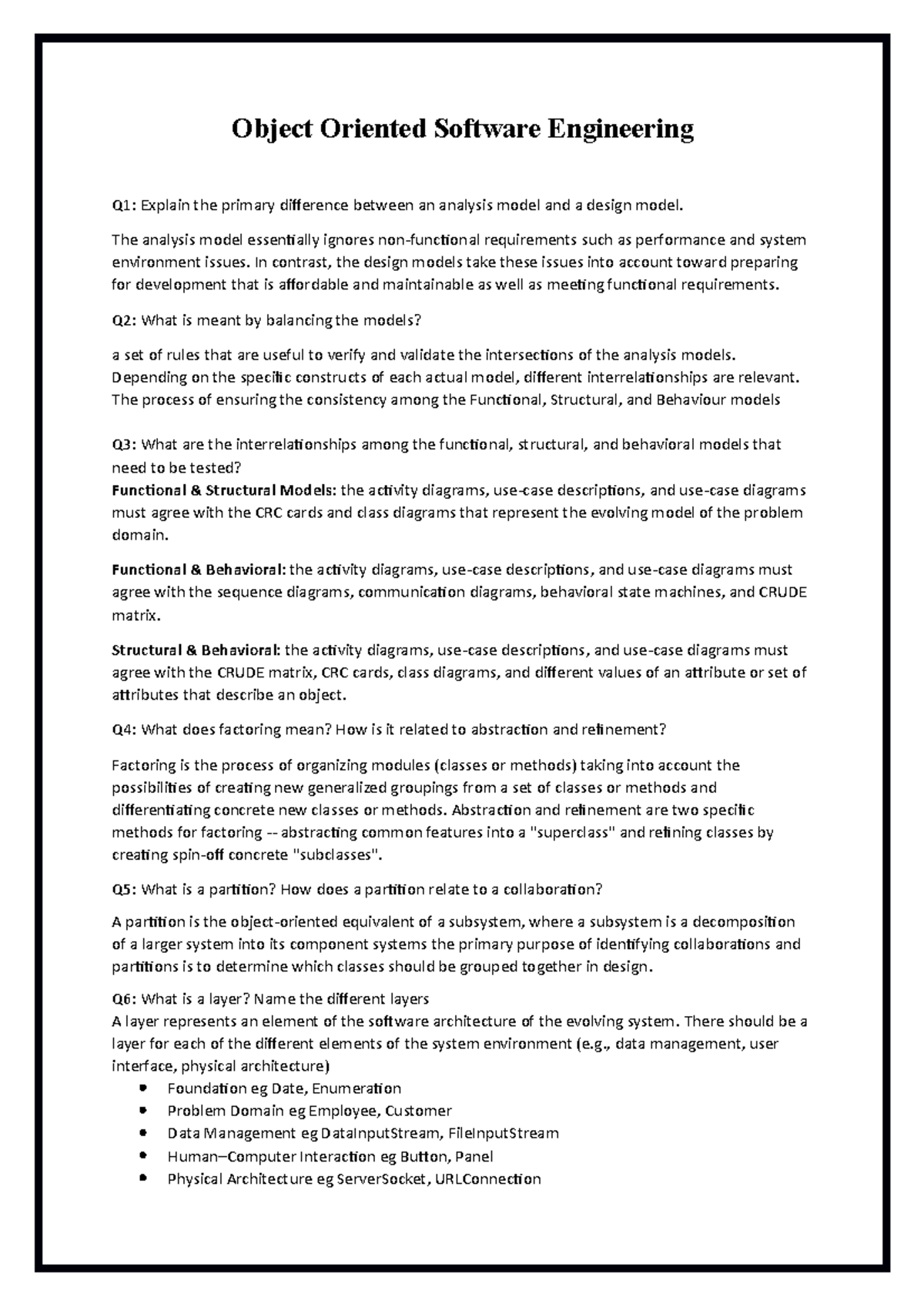 Object Oriented Software Engineering - The analysis model essentially ...