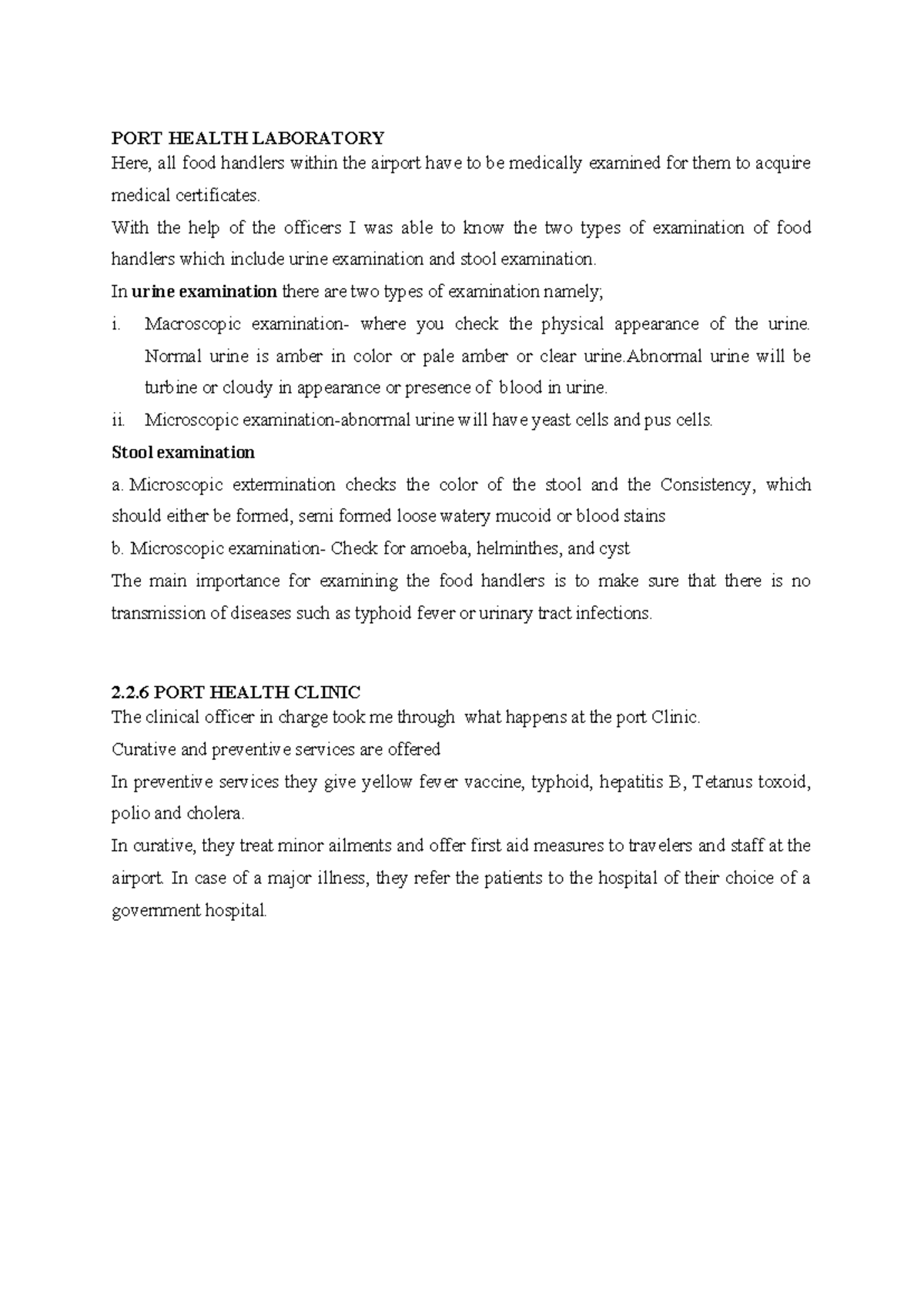 PORT Health Laboratory - PORT HEALTH LABORATORY Here, all food handlers ...