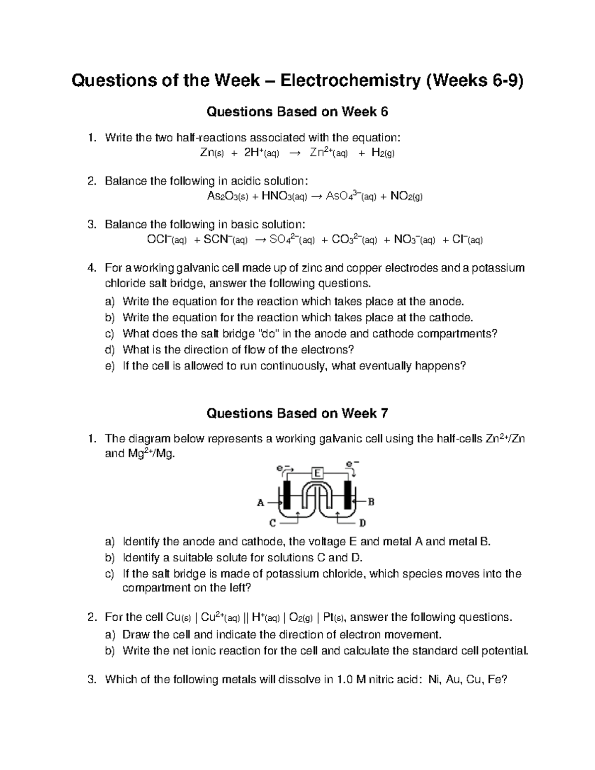 Questions of the Week Electrochem (6 to 9) - Questions of the Week ...