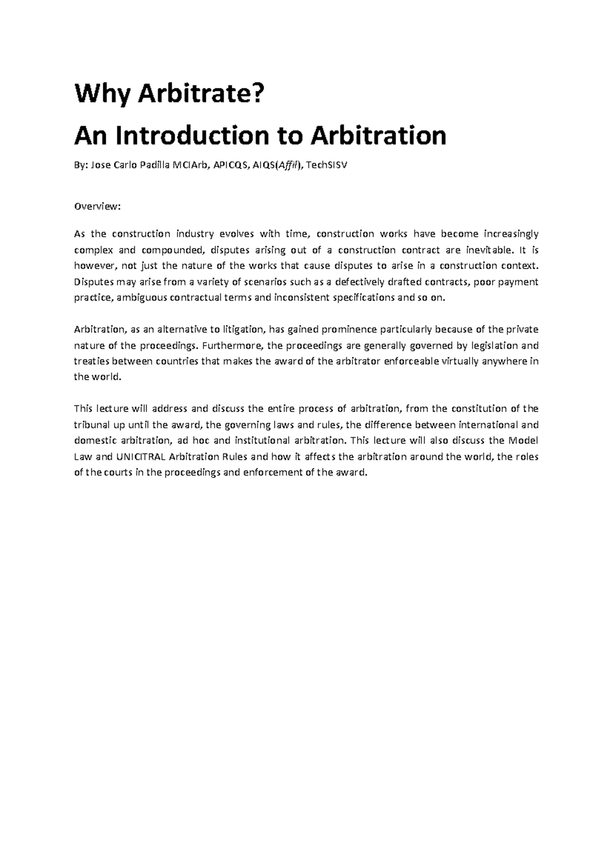 Introduction to Arbitration - Overview - Why Arbitrate? An Introduction ...