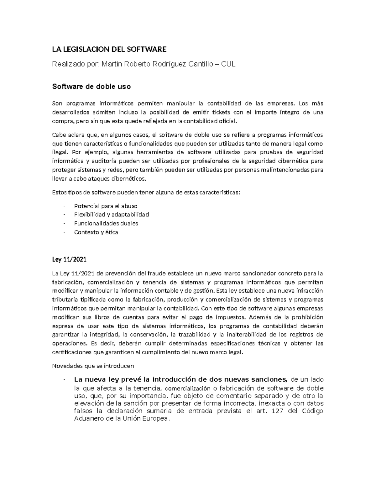 Software DE Doble USO - dsdsa - LA LEGISLACION DEL SOFTWARE Realizado ...