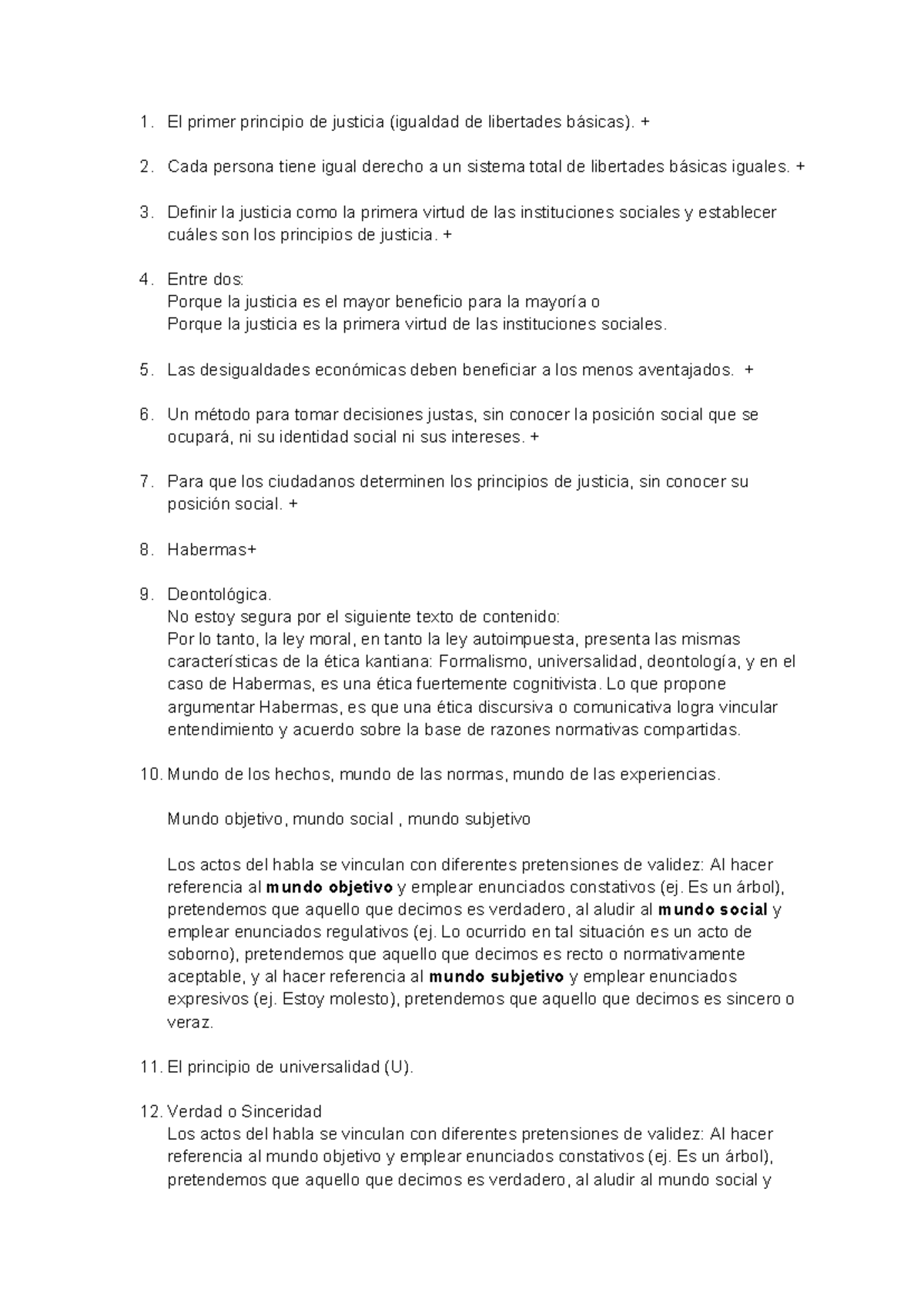 TP3 Etica - preguntas de una encuesta del profe - El primer principio de justicia (igualdad de ...
