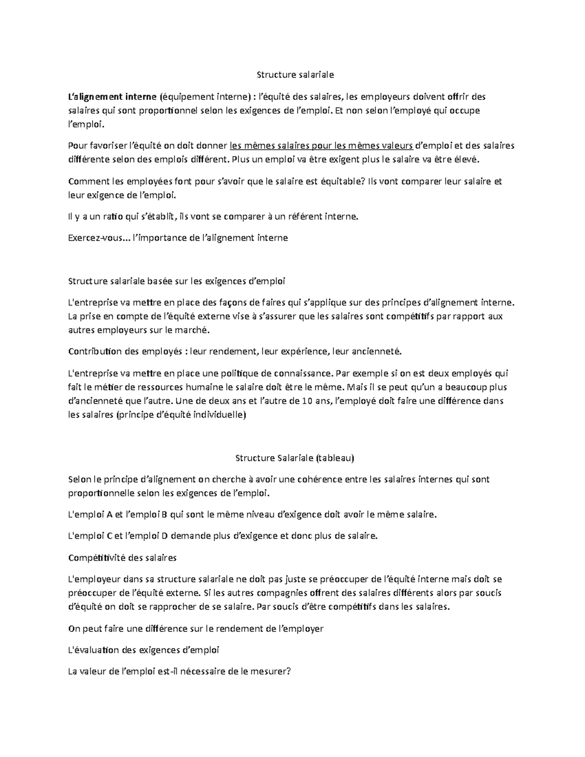 Cour 4 rému - note - Structure salariale L‘alignement interne ...