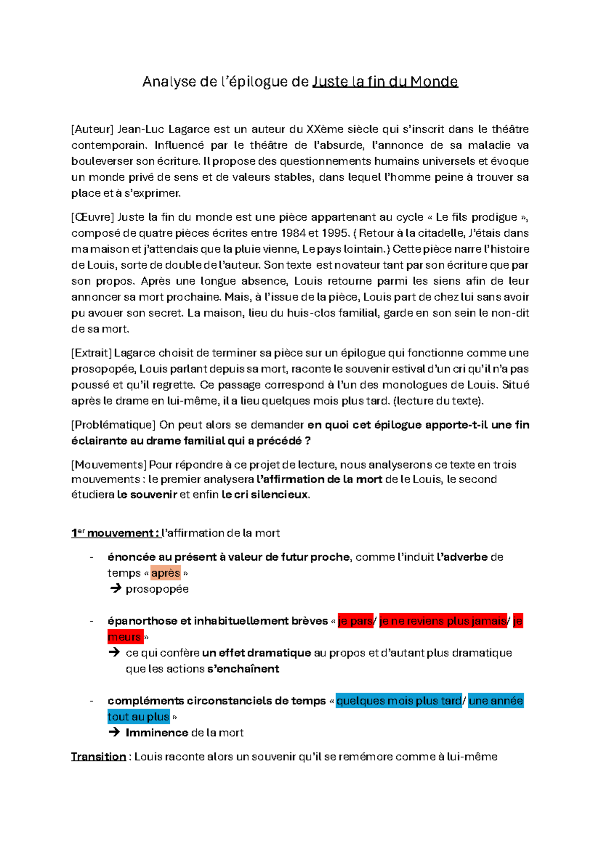 Analyse de l’épilogue de Juste la fin du Monde - Analyse de l’épilogue de Juste la fin du Monde ...