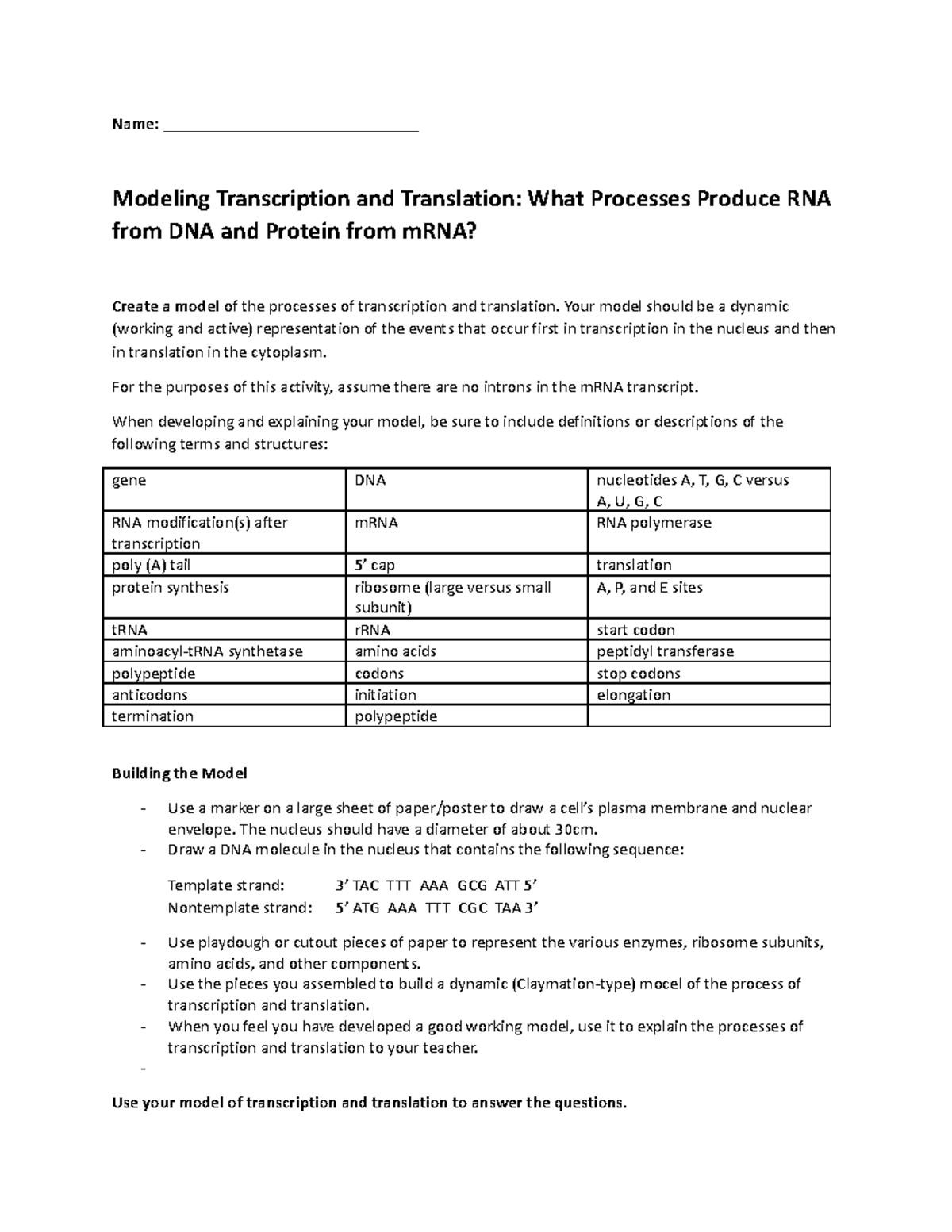 Gene Expression Activity - Name ...