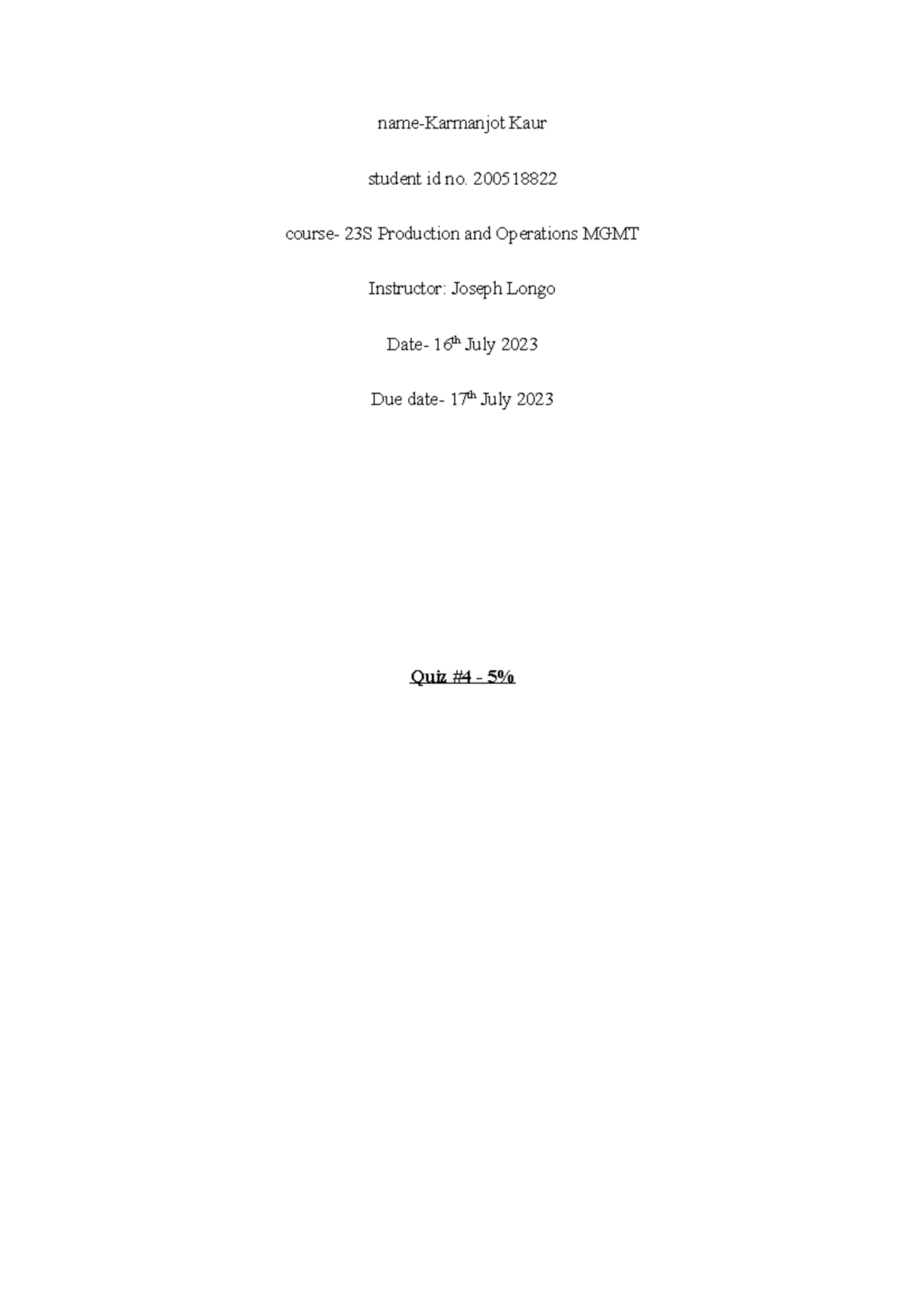 Quiz 4 - quiz 4 - FNCE 2000 - GC - Studocu