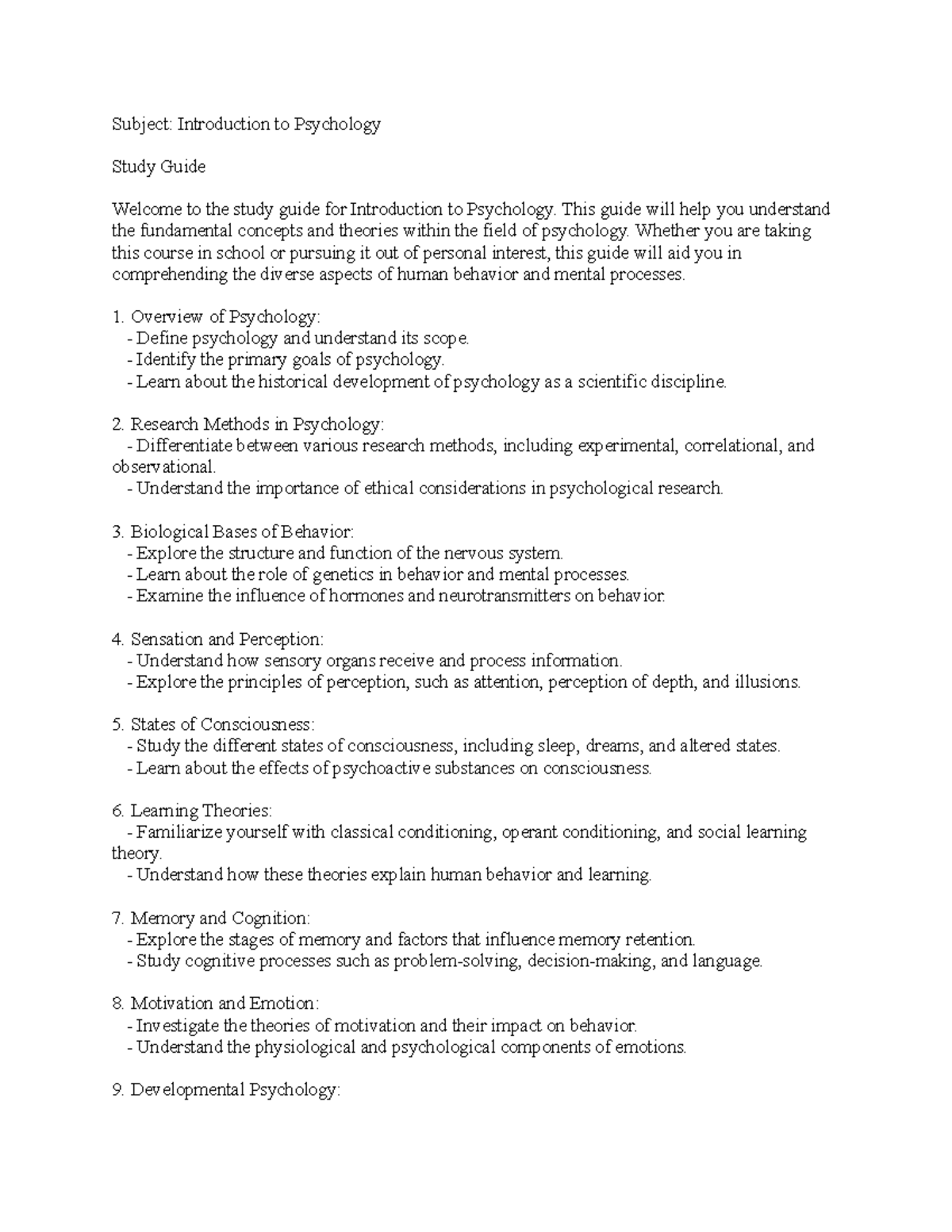 Introduction to Psychology - This guide will help you understand the ...