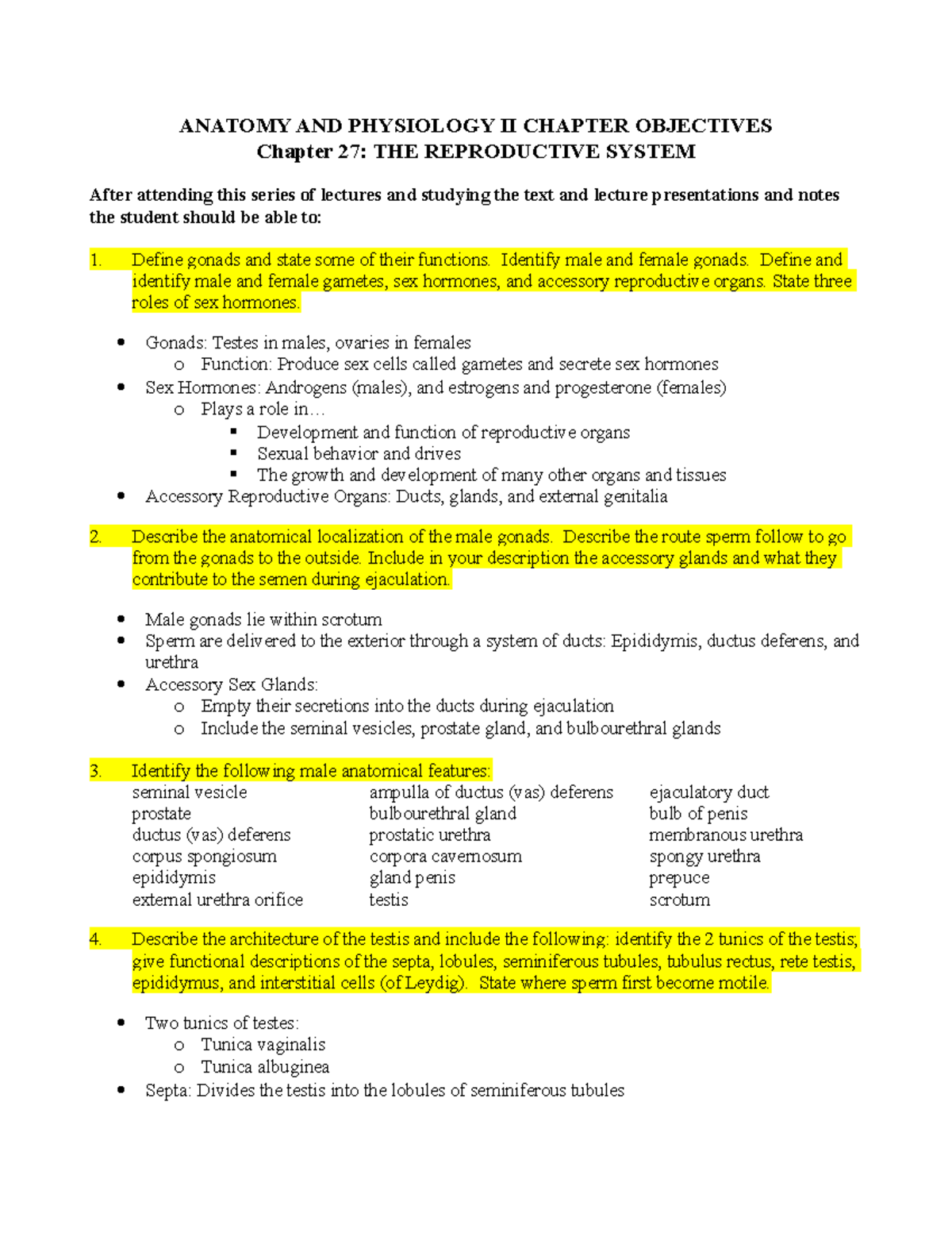 CH 27 Reproductive System Objectives - ANATOMY AND PHYSIOLOGY II ...