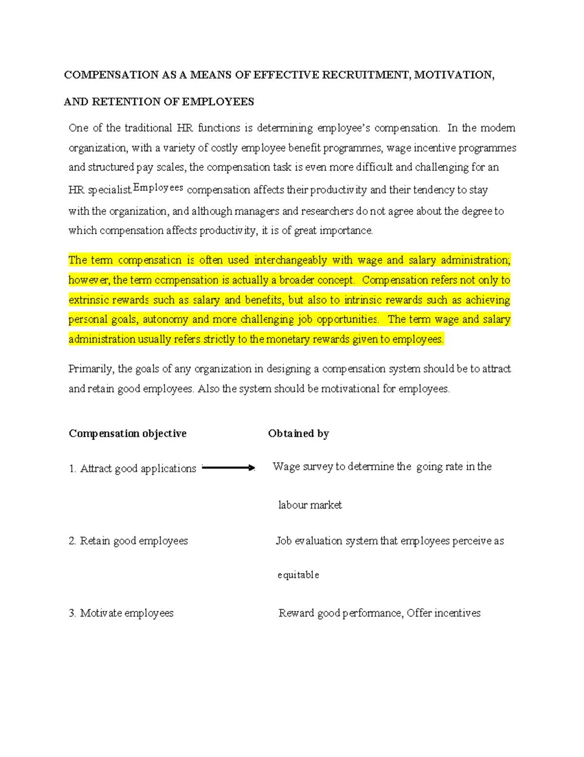 Compensation AS AN Means OF Effective Recruitment, Motivation AND ...