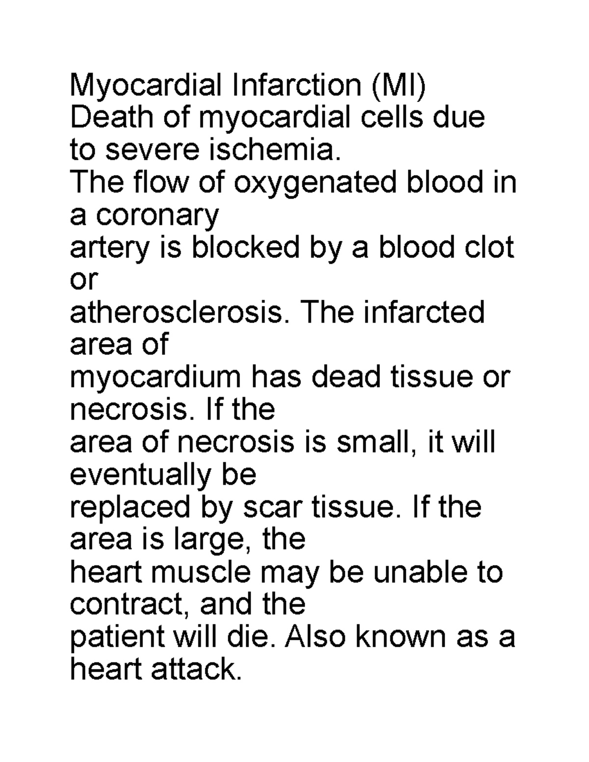 Cardiology - Medical Terminology - Myocardial Infarction (MI) Death of ...