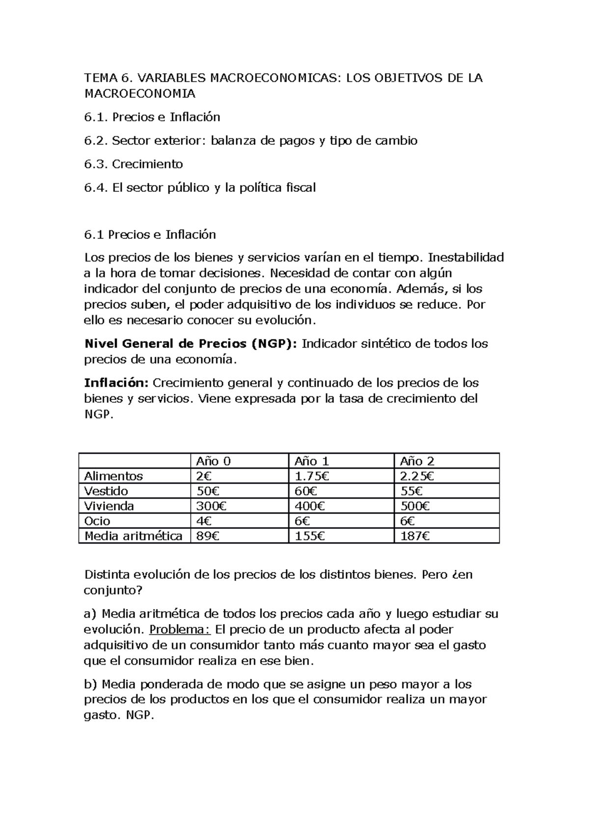 TEMA 6- VARIABLES MACROECONOMICAS - TEMA 6. VARIABLES MACROECONOMICAS: LOS OBJETIVOS DE LA - Studocu