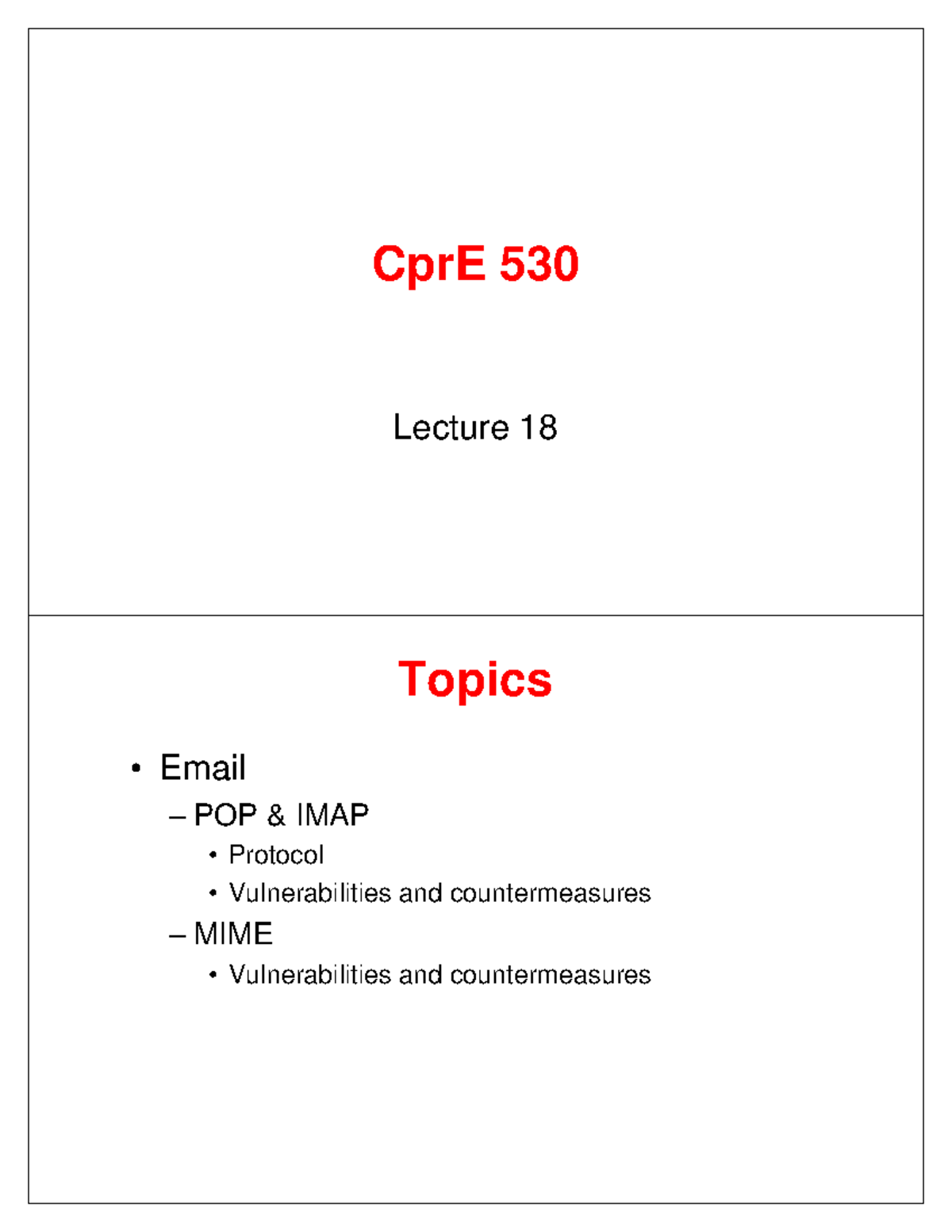 Lec18 - lecture 18 notes - CprE 530 Lecture 18 Topics • Email – POP ...