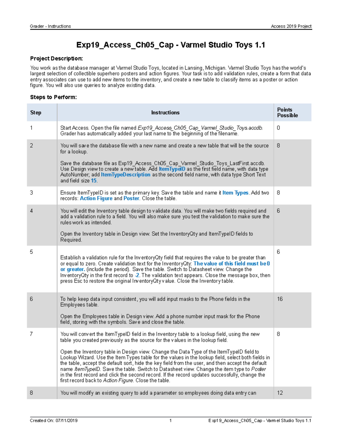 EX19 AC CH05 Grader CAP HW Instructions - Grader - Instructions Access 2019 Project - Studocu