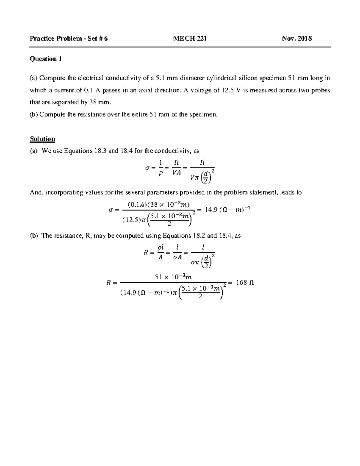Solutions of practice questions 6 - Practice Problem - Set # 6 MECH 221 ...