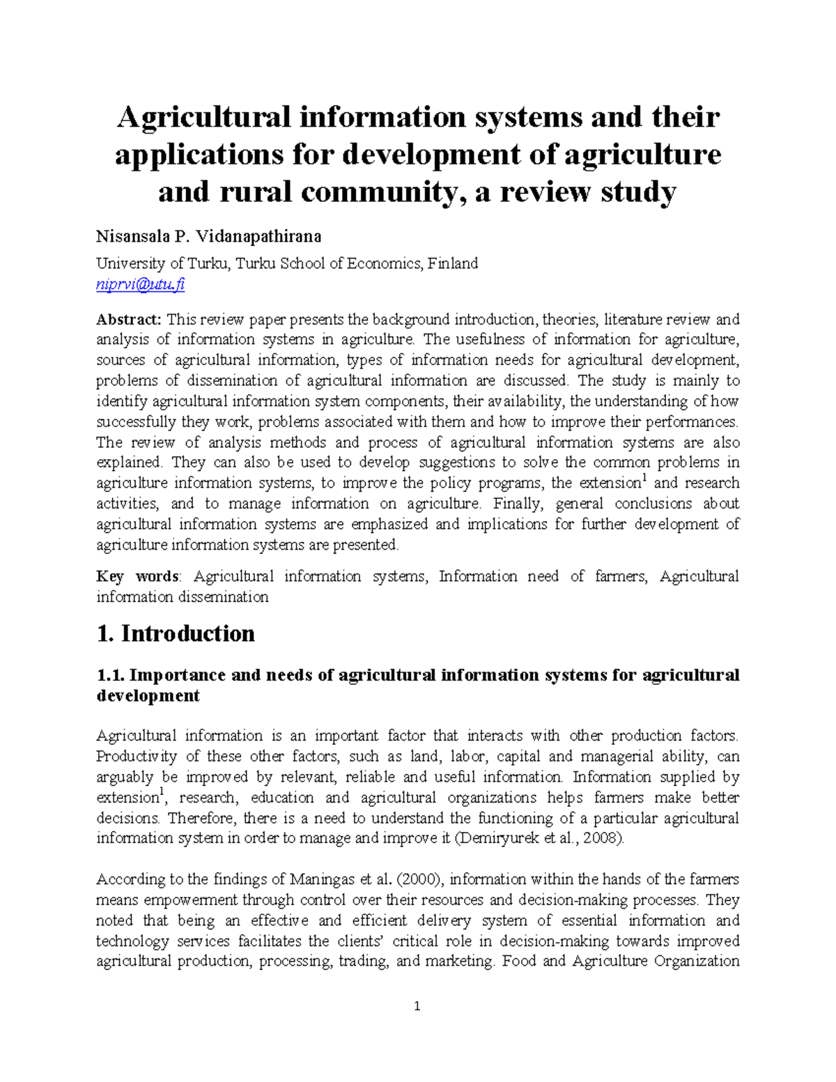Agricultural information systems and the - Agricultural information ...