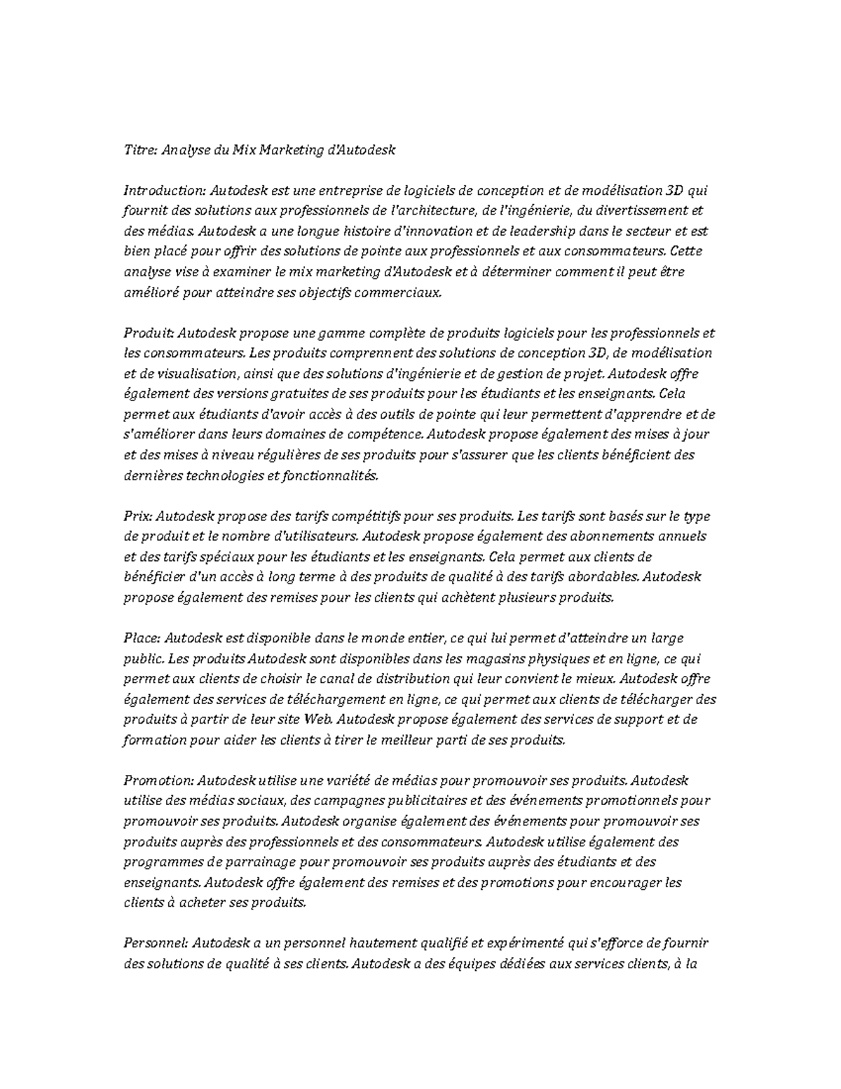 Autodesk marketing mix - Titre: Analyse du Mix Marketing d'Autodesk ...
