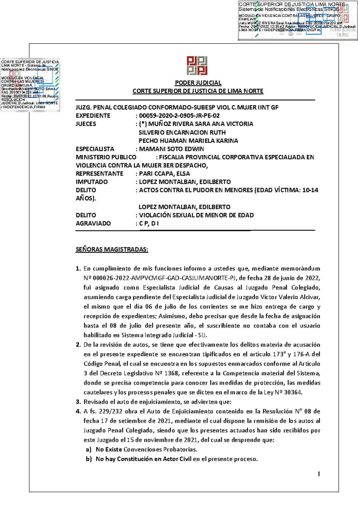Resolucion UNO. 2022-07-20 12 51 32 - PODER JUDICIAL CORTE SUPERIOR DE JUSTICIA DE LIMA NORTE ...