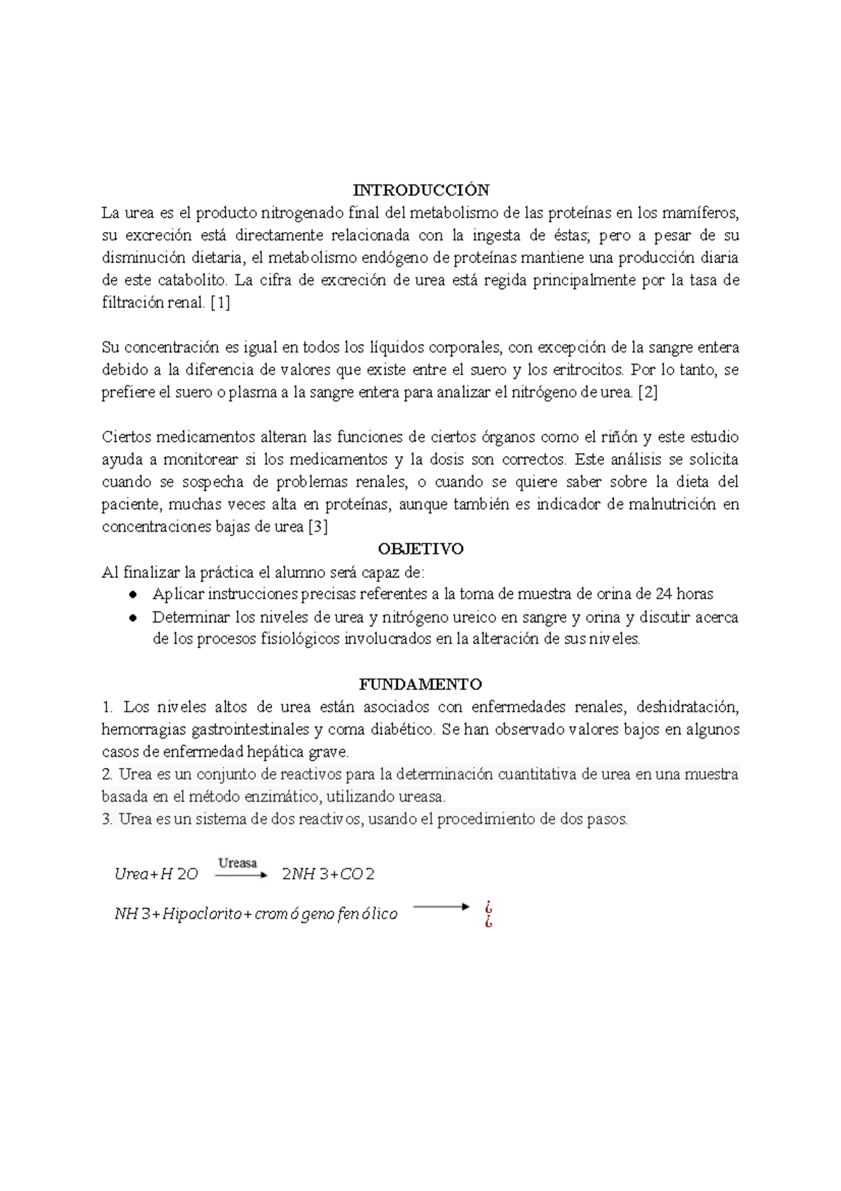 medición de urea - INTRODUCCIÓN La urea es el producto nitrogenado ...