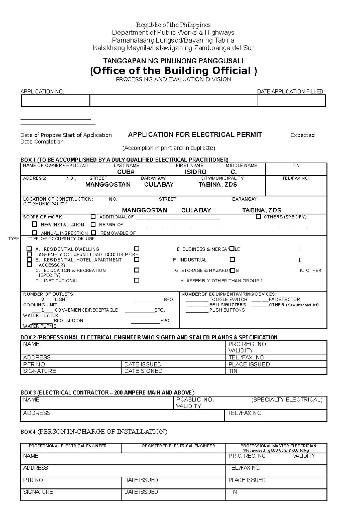 1-e Lectrical Permit Final - Republic of the Philippines Department of ...