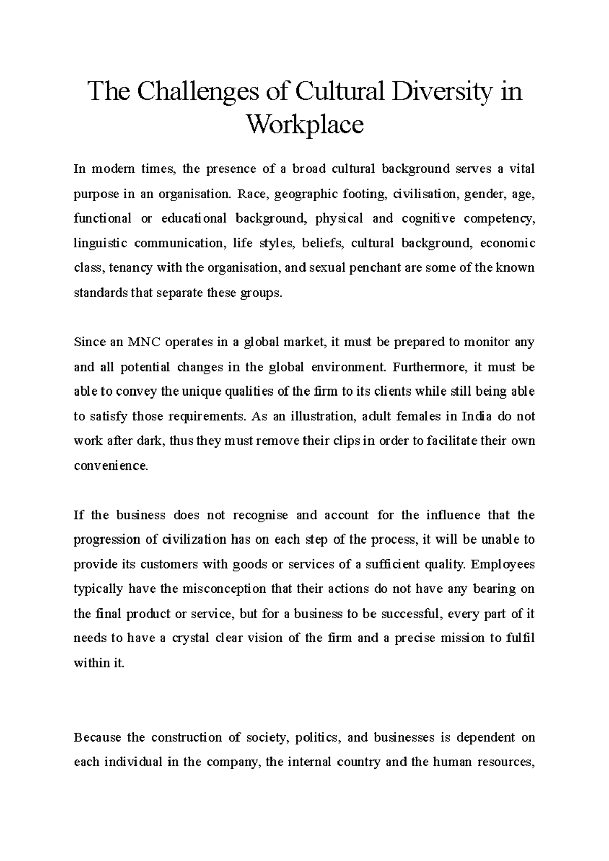 The Challenges of Cultural Diversity in Workplace - The Challenges of ...