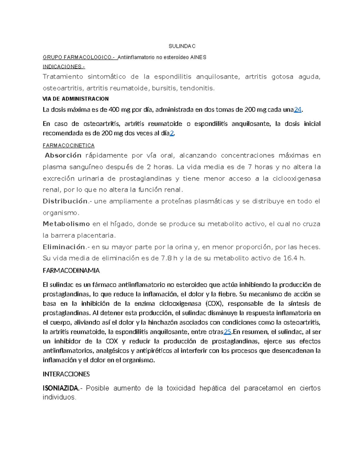 Sulindac - Trabajo - SULINDAC GRUPO FARMACOLOGICO.- Antiinflamatorio no ...