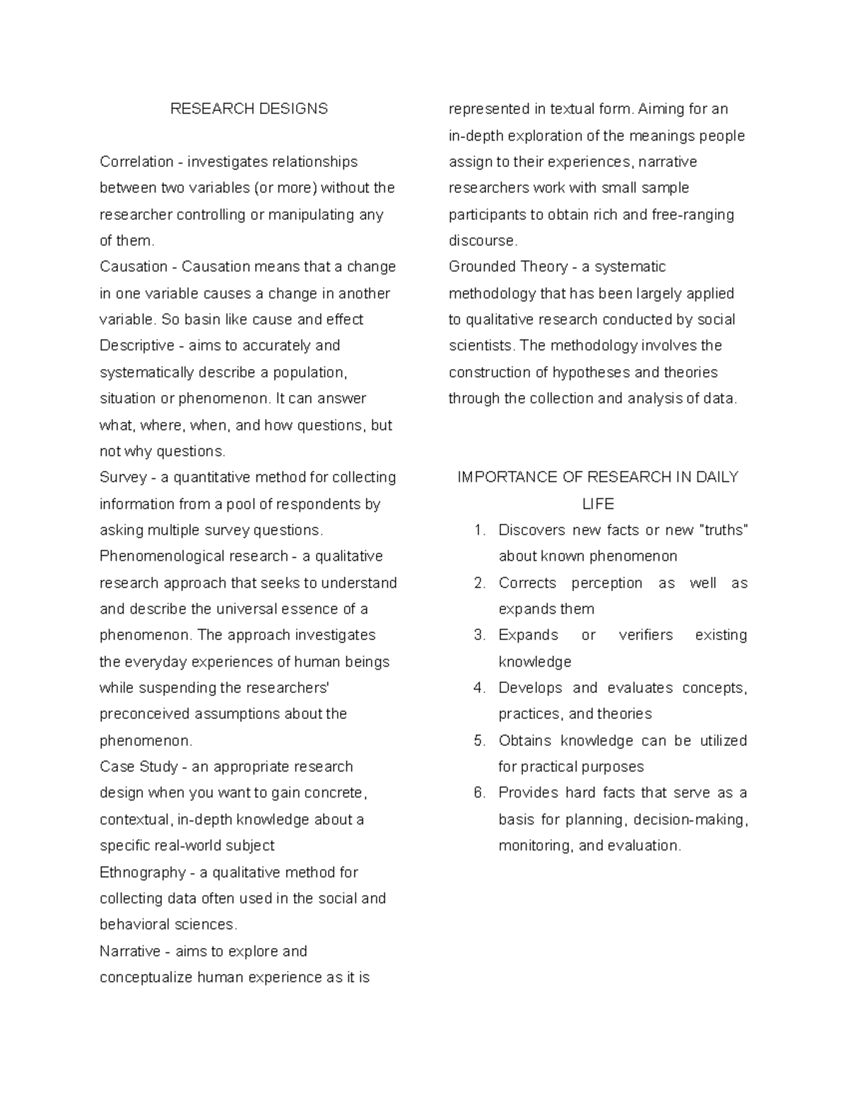 Research-02-notes - RESEARCH DESIGNS Correlation - investigates ...