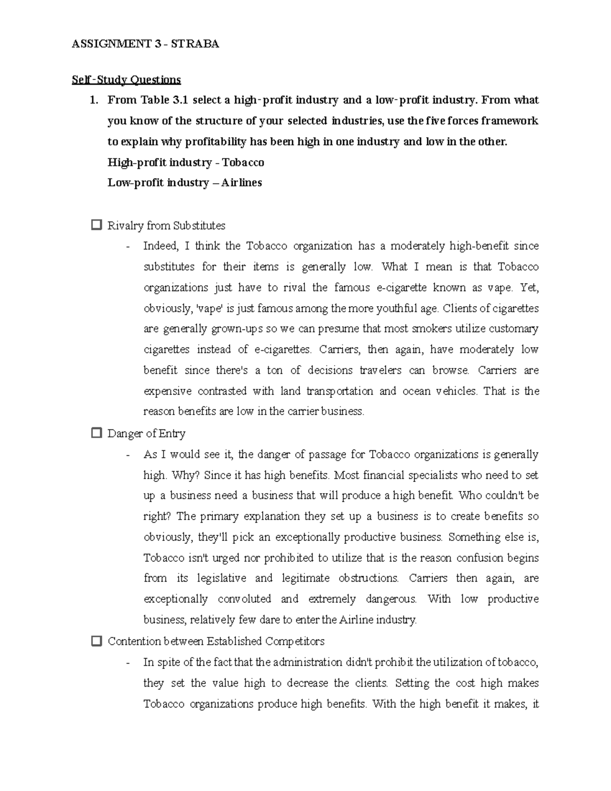 Assignment 3 - Strategic Business - Self ‐ Study Questions 1. From ...