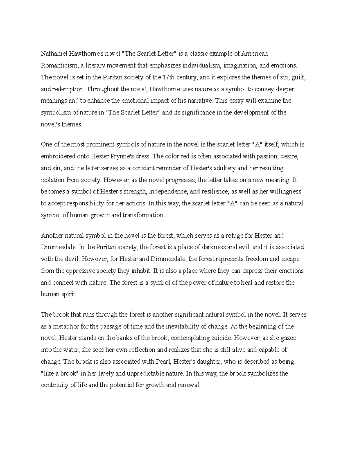 The Symbolism of Nature in Nathaniel Hawthorne's "The Scarlet Letter ...