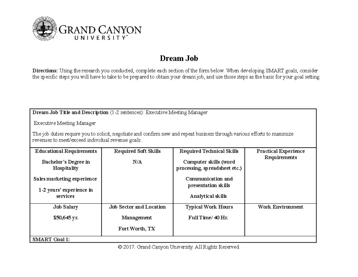 HOS-200-RS-Dream-Job - Dream Job Directions: Using the research you ...