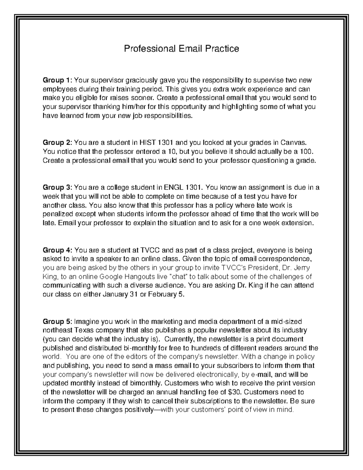 Professional Email Practice - Professional Email Practice Group 1 ...