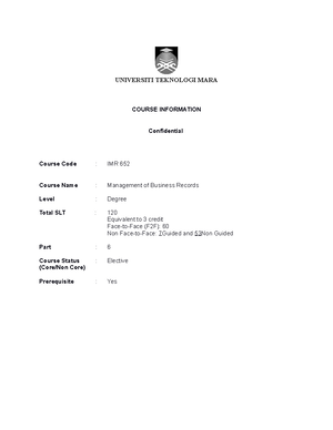 IMR652 Notes - IMR Management of Business Records Prepared by Prof ...