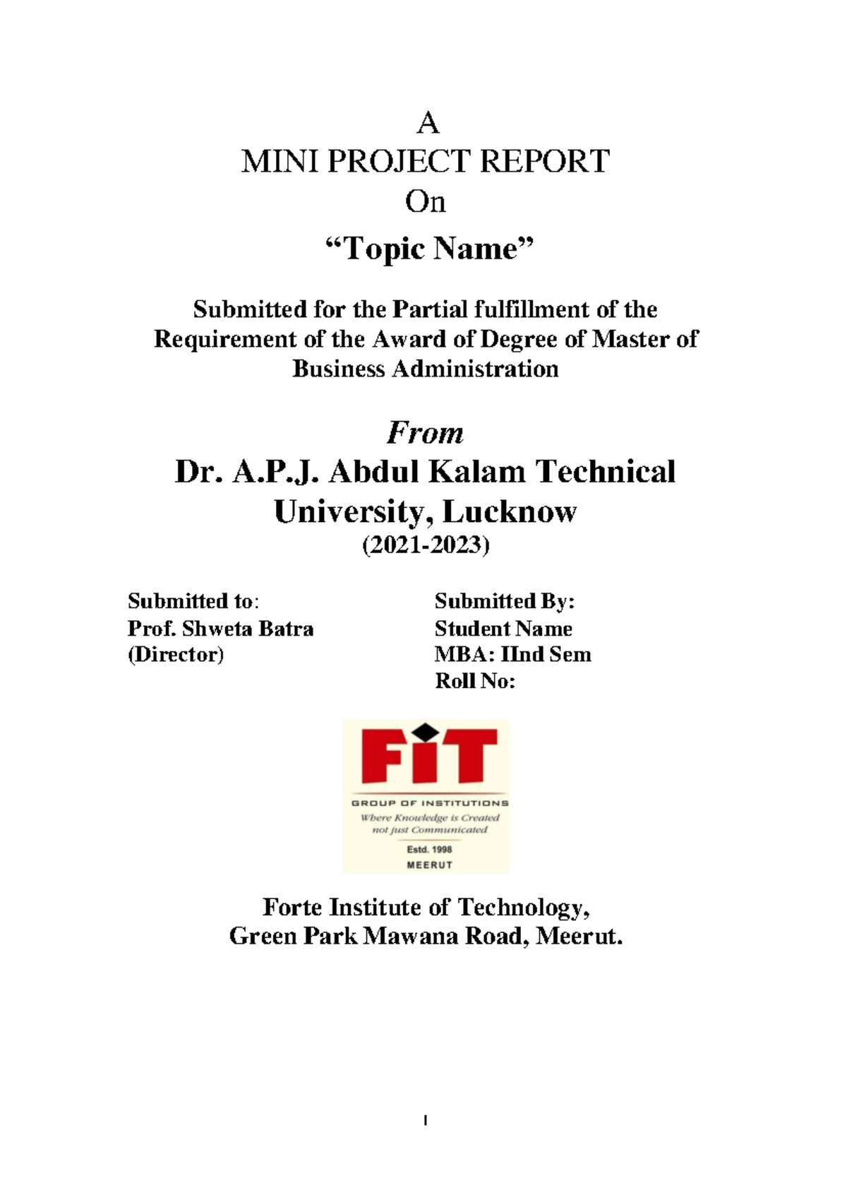 MBA II Sem shekhar project - A MINI PROJECT REPORT On “Topic Name ...