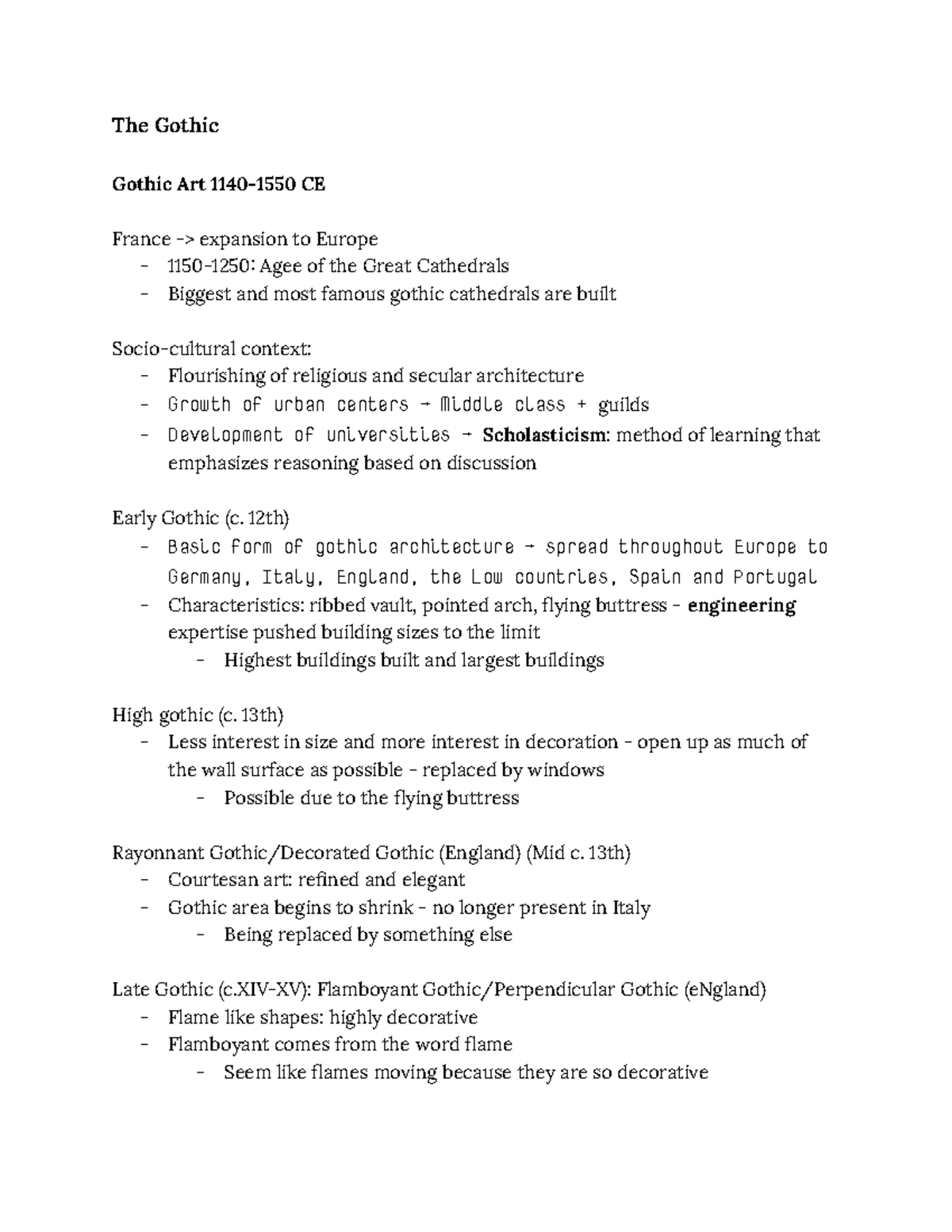 7 The Gothic - Lecture Notes - The Gothic Gothic Art 1140-1550 CE ...