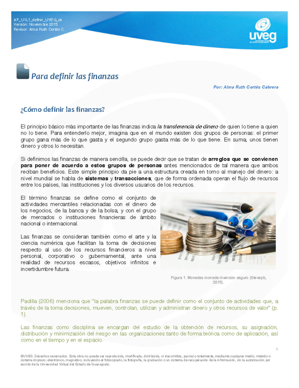 Definir Finanzas - Apuntes 1 - Versión: Noviembre 2015 Revisor: Alma ...