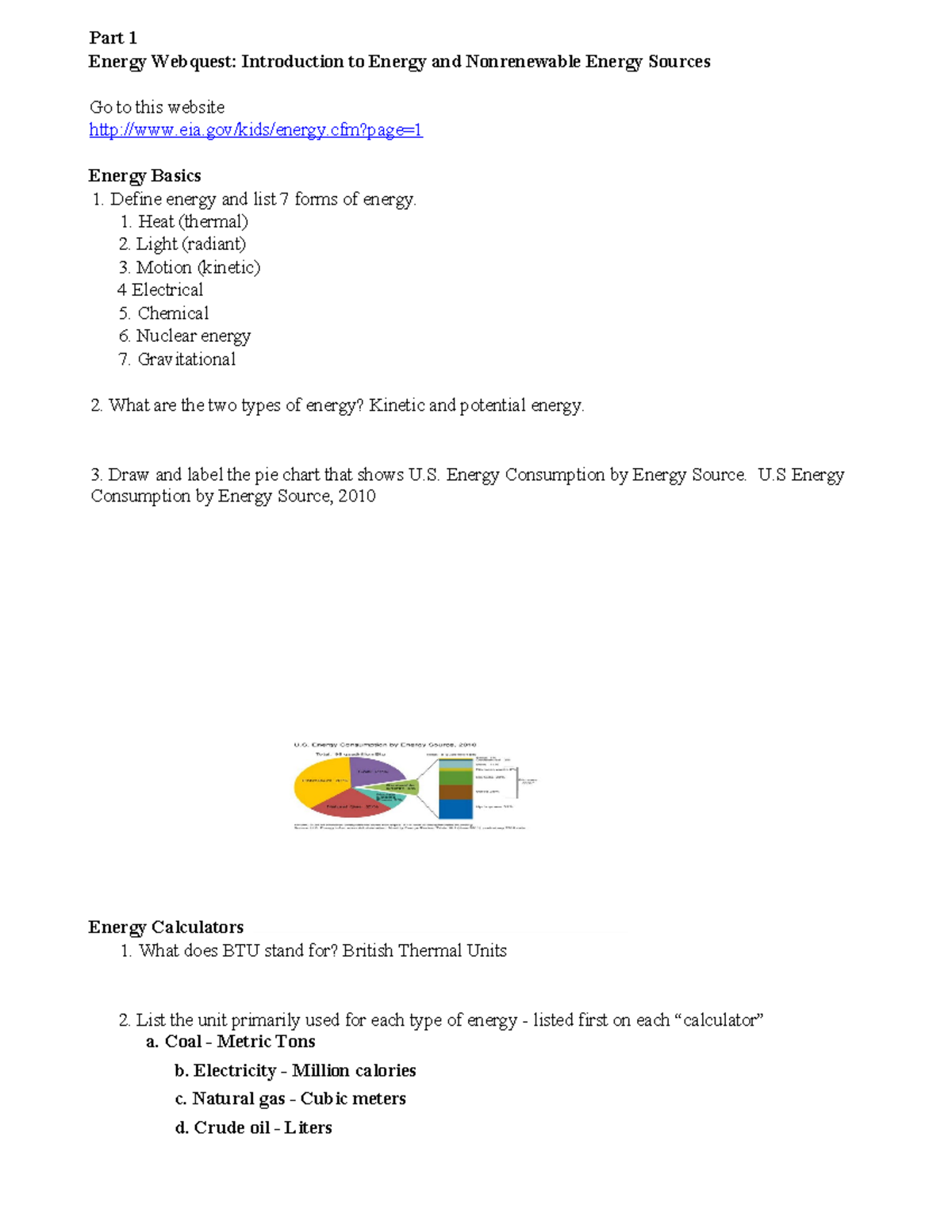 Energy wq - Part 1 Energy Webquest: Introduction to Energy and ...