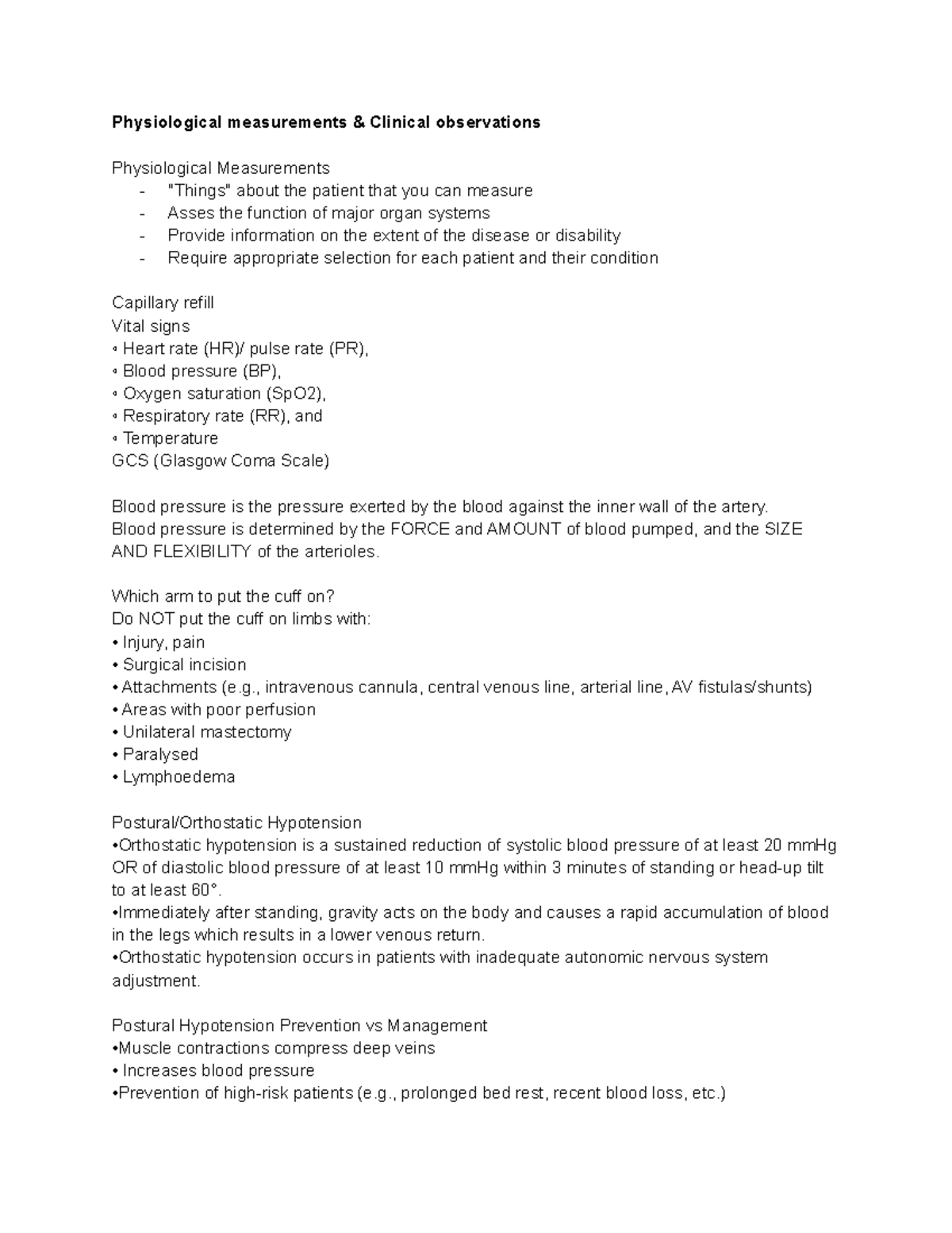 Physiological measurements & Clinical observations - Physiological ...