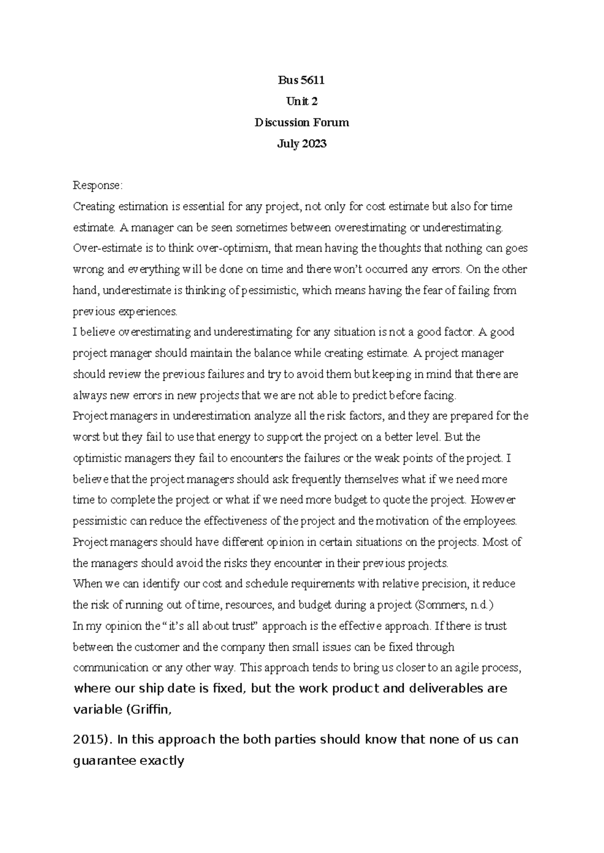 Bus 5611 written unit 3 - homework - Bus 5611 Unit 2 Discussion Forum ...