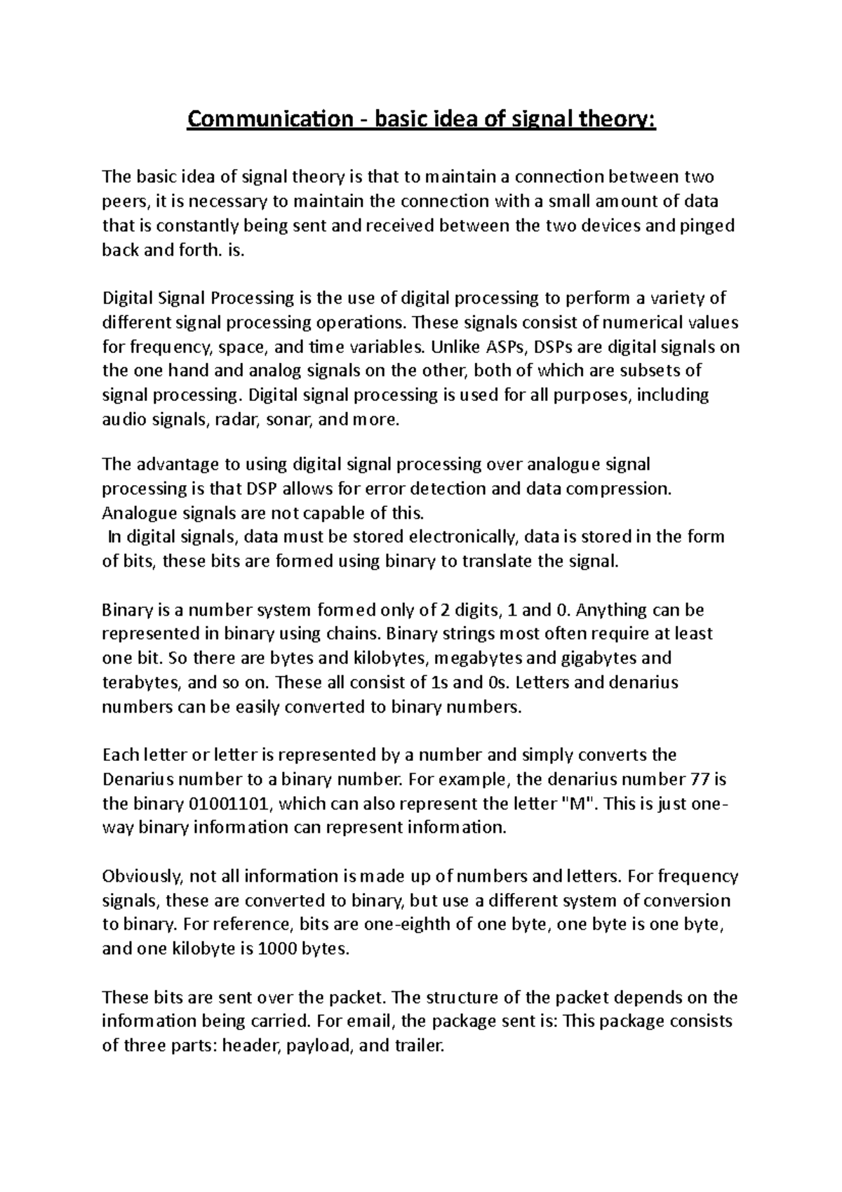 Communication - basic idea of signal theory - is. Digital Signal ...