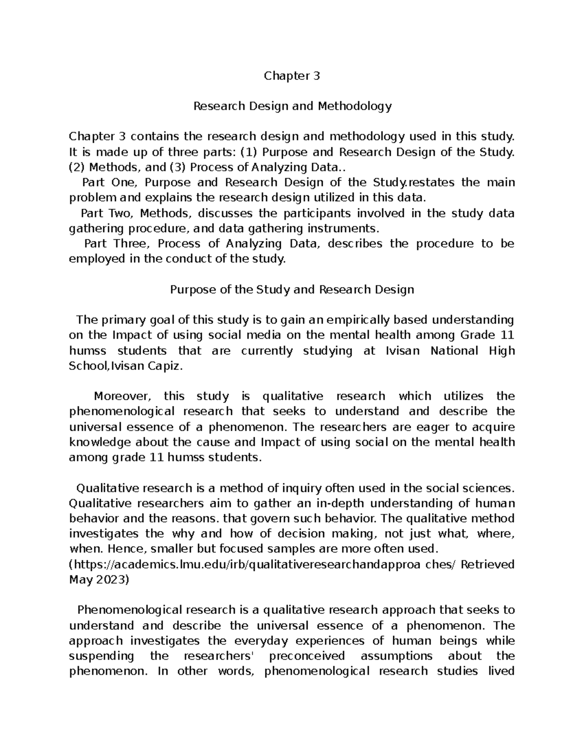 Chapter 3 - Chapter 3 Research Design and Methodology Chapter 3 ...