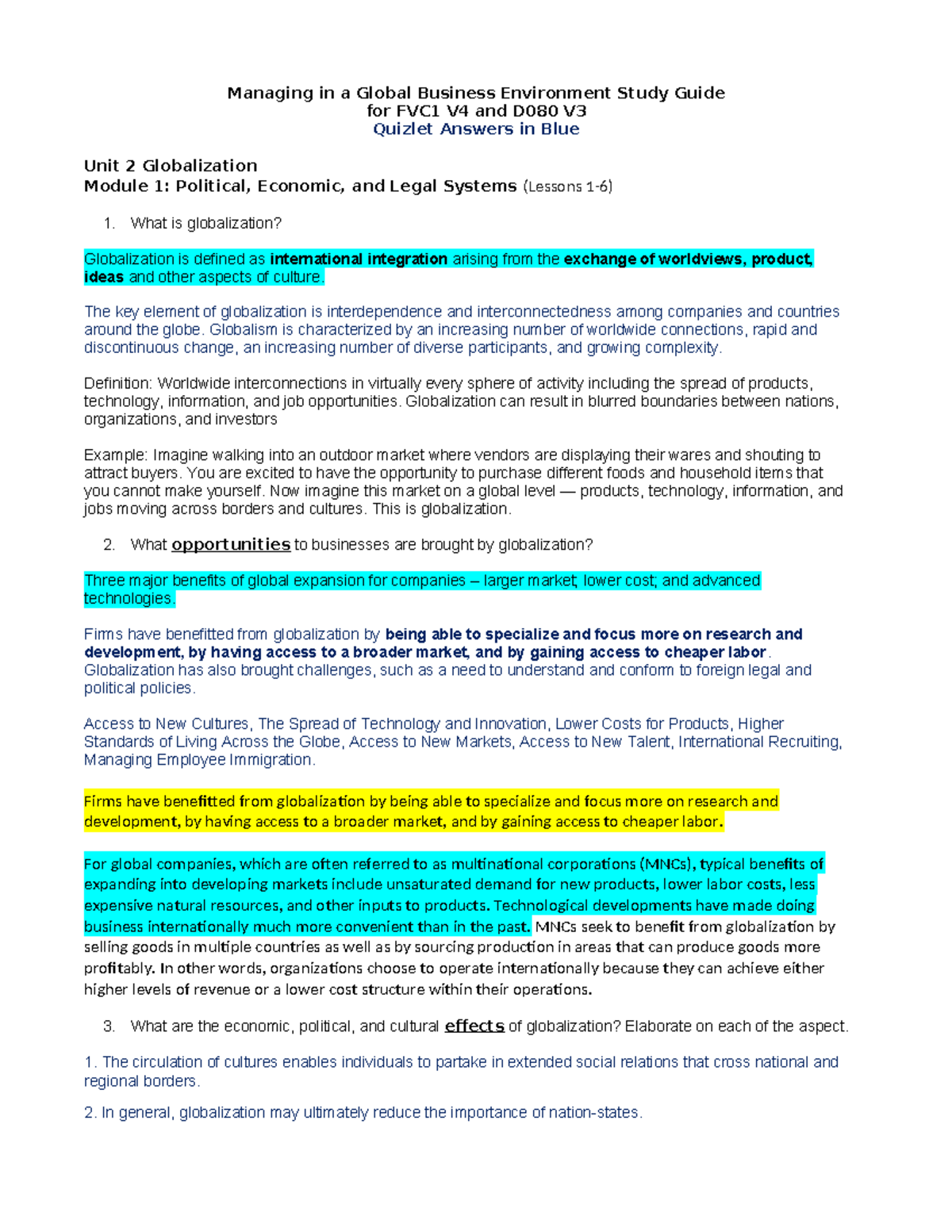 D080 V3-FVC1 V4 Study Guide - Managing in a Global Business Environment ...