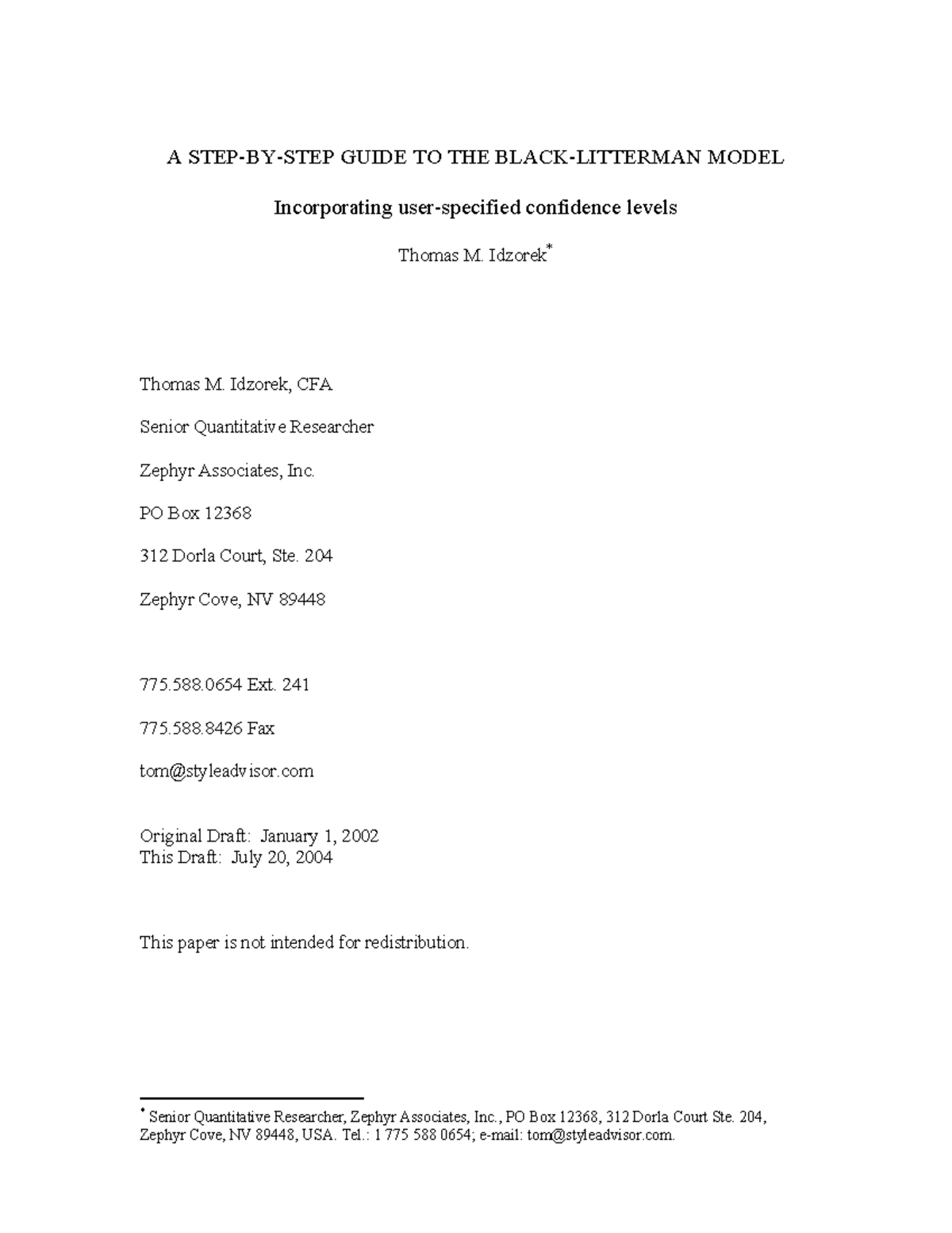 BL - Appunti di lezione black litterman - A STEP-BY-STEP GUIDE TO THE ...