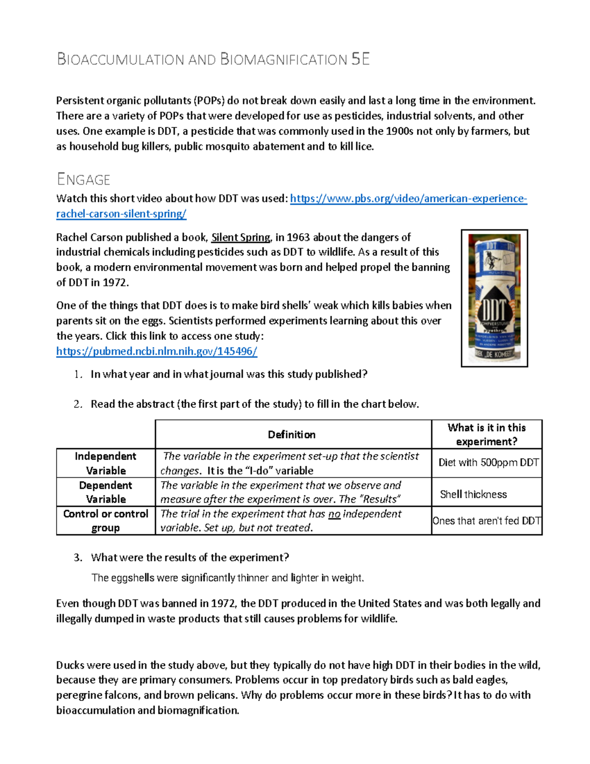 Biomagnification lab APES - BIOACCUMULATION AND BIOMAGNIFICATION 5E ...