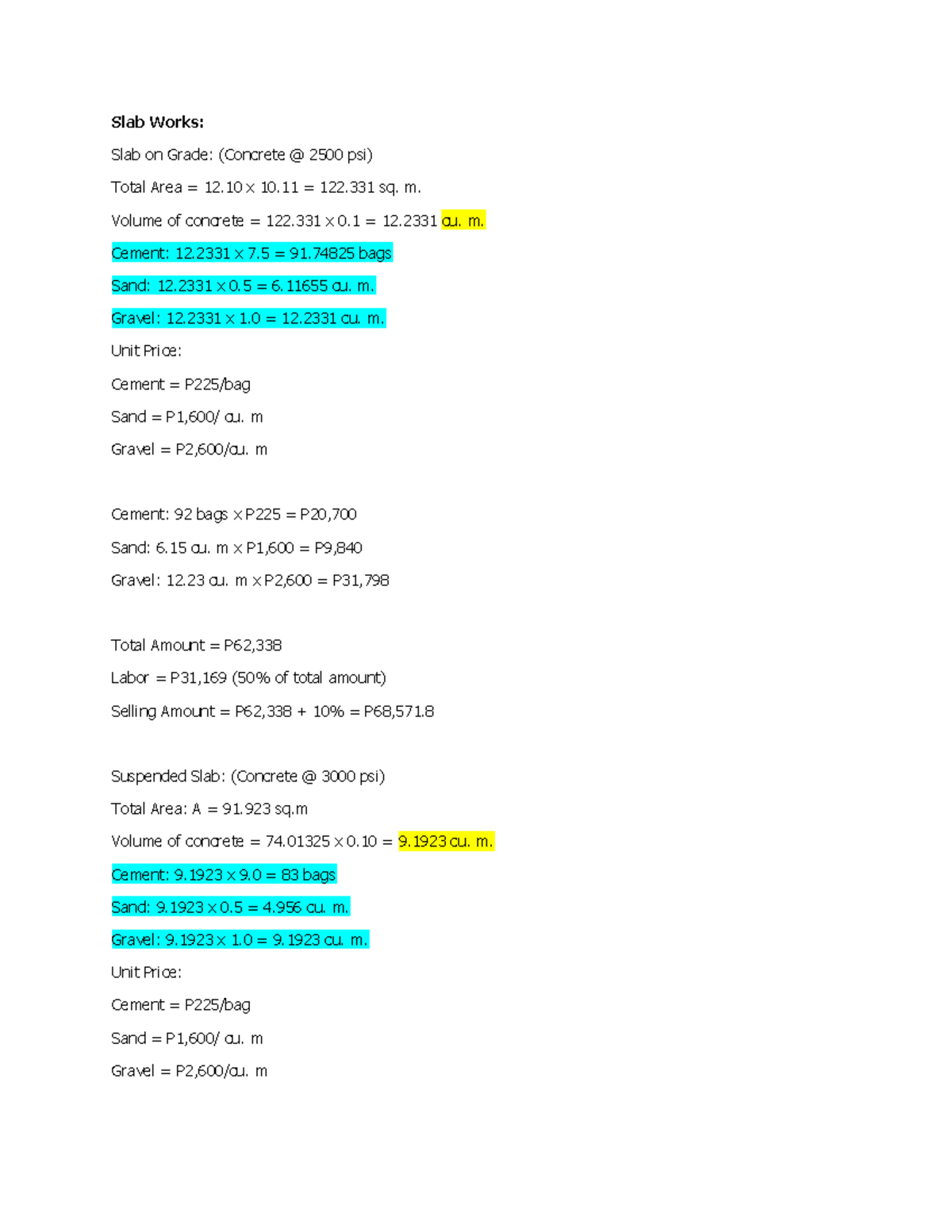 Cost estimate 4 Group 5 - just read it - Slab Works: Slab on Grade ...