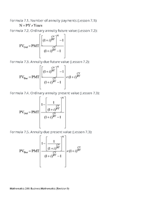 MATH 244 formulas 3 - Mathema cs 244: Business Mathema cs (Revision 9 ...