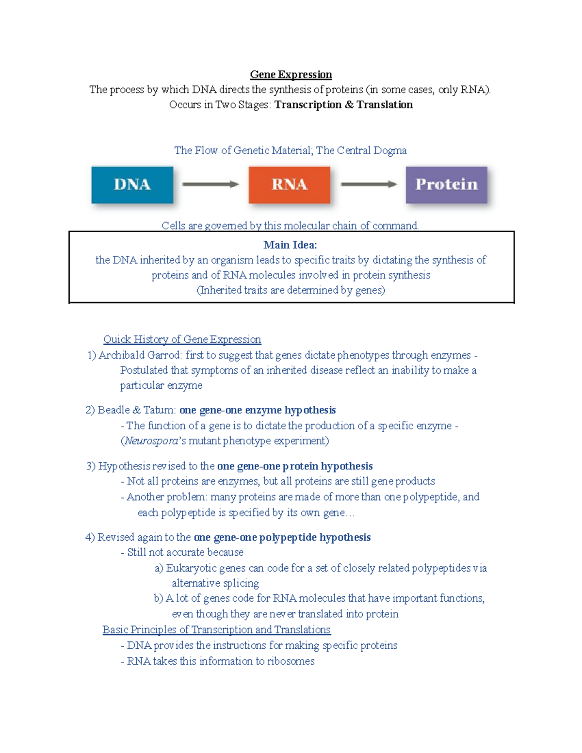 Gene Expression - Gene Expression The process by which DNA directs the ...