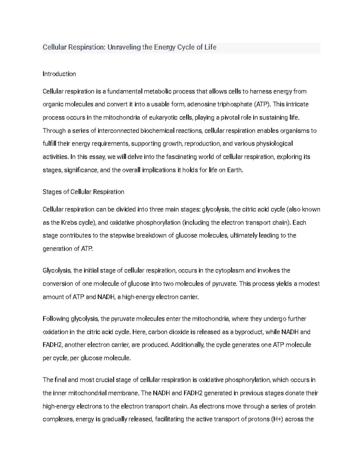 Cellular Respiration Unraveling the Energy Cycle of Life - Cellular ...