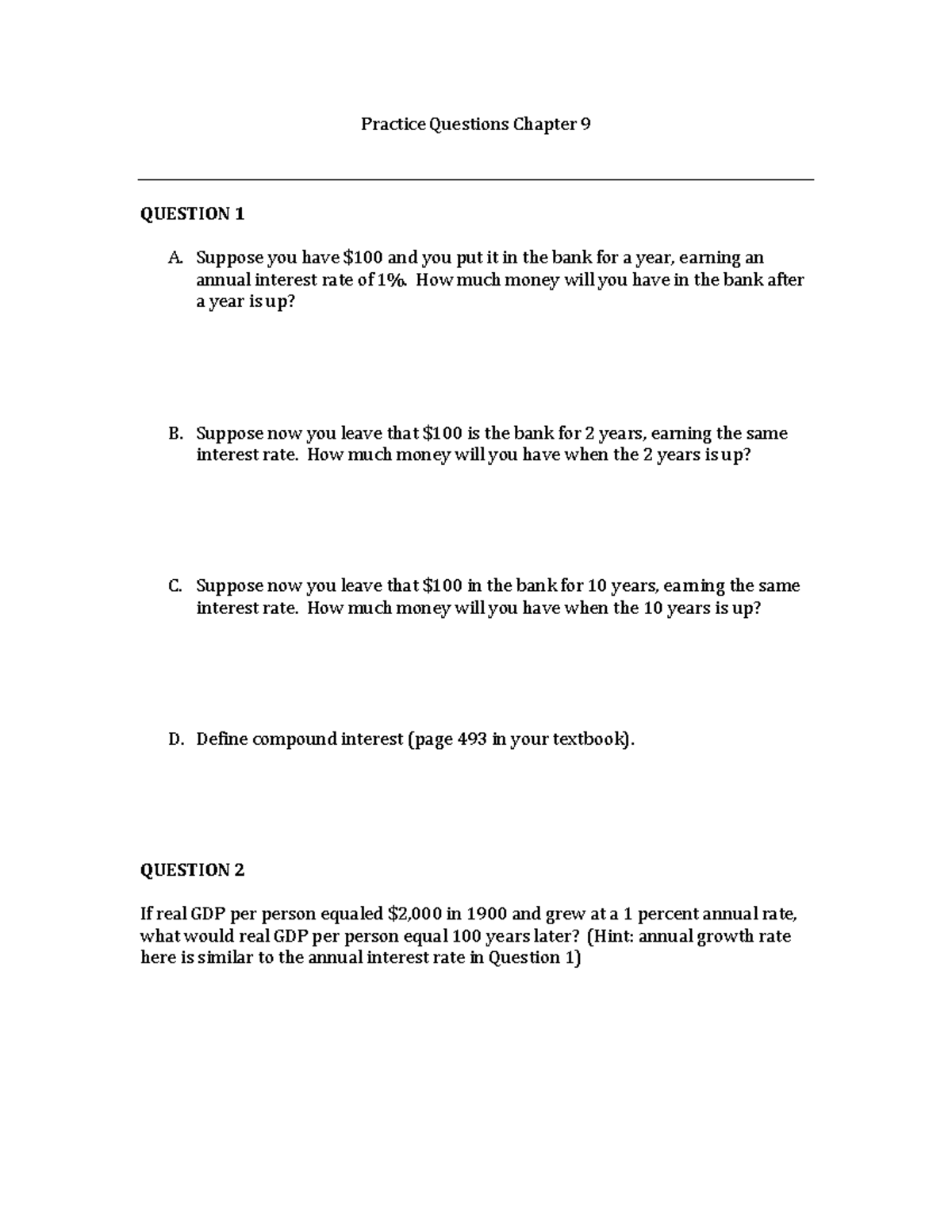 Chapter 9 questions - Practice Questions Chapter 9 QUESTION 1 A ...