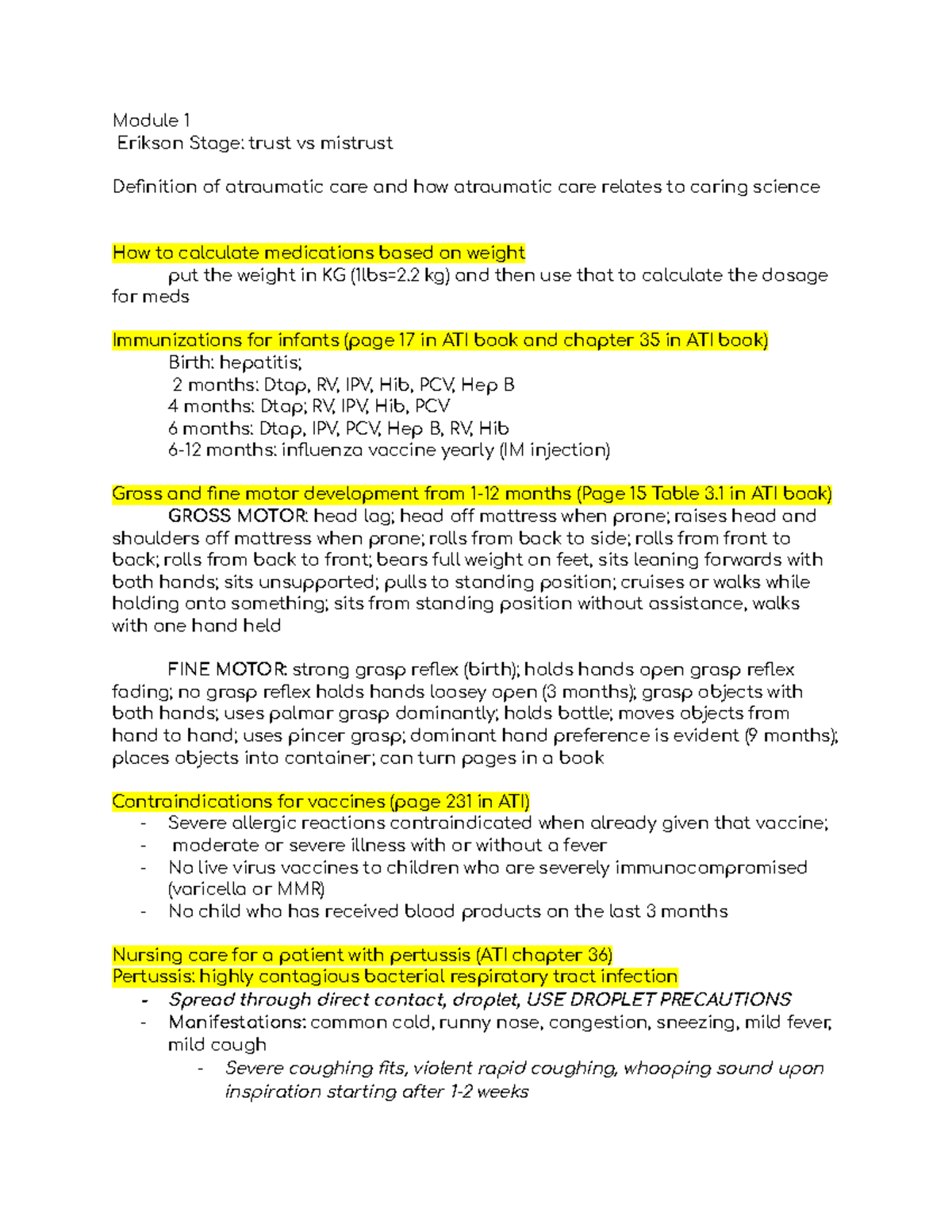 PEDS Exam 1 Study Guide - Module 1 Erikson Stage: trust vs mistrust ...