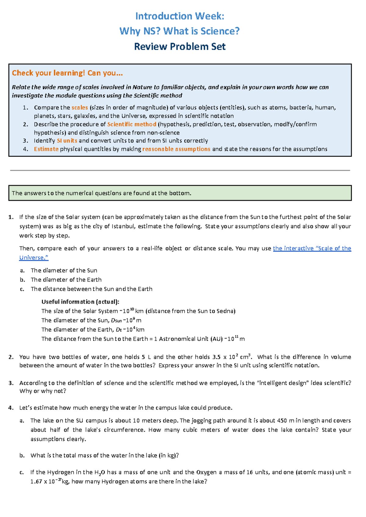 NS101 UNV Module Weekly Resources Intro Week - Introduction Week: Why NS? What is Science ...