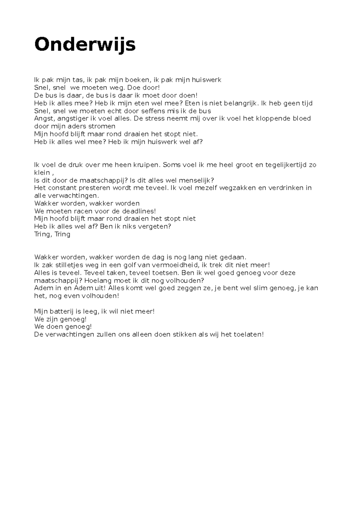 Gedicht - werkstuk nederlands - Onderwijs Ik pak mijn tas, ik pak mijn ...